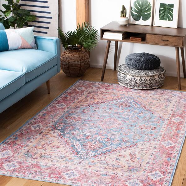 商品名:  SAFAVIEH Washable Rug Serapi Collection - 5'3" x 7'6", Blue &amp; Rust, Slip Resistant &amp; Easy to Clean, Ideal ...
