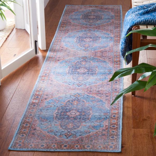 商品名:  SAFAVIEH Washable Rug Serapi Collection - 2' x 9' Runner, Blue &amp; Orange, Slip Resistant &amp; Easy to Clean, I...