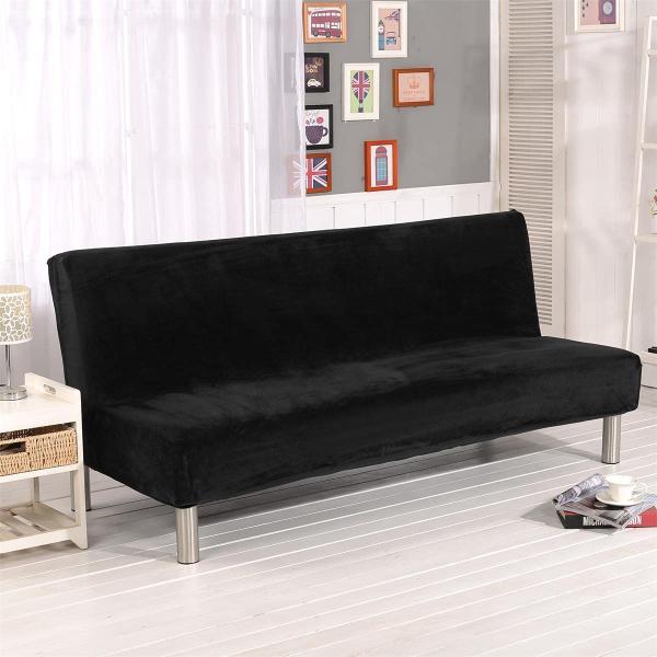 商品名: Housse de futon en peluche 〓paisse extensible sans accoudoirs pour canap〓-lit, housse de canap〓 et futon (noir) Thi...