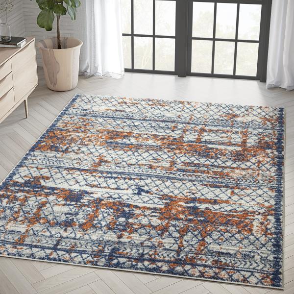 商品名:  Abani Multicolor Distressed Small Diamond Print 4' x 6' Area Rug - Contemporary Style No-Shed Living Room Rug Rugs...