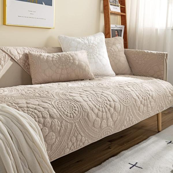 商品名: vctops ボーホー サークル 刺繍 カウチ ソファカバー 無地 コットン キルト 滑り止め セクション カウチ カバー ソファ スリップカバー 犬 子供 ペット 家具プロテクター (カーキ、109.2 cmx70.8 cm) ...