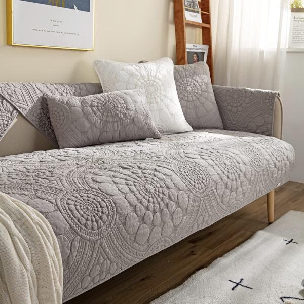 商品名: vctops ボーホー サークル 刺繍 カウチ ソファカバー 無地 コットン キルト 滑り止め セクション カウチ カバー ソファ スリップカバー 犬 子供 ペット 家具プロテクター (グレー、36インチx82インチ) vctop...