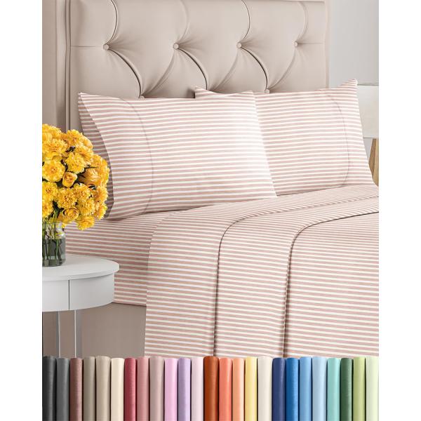 商品名: Gestreifte Bettlaken, Nadelstreifen, rosafarbene Bl〓tter, rosafarbene und wei〓e Streifen, Queen-Size-Bettlaken, lux...