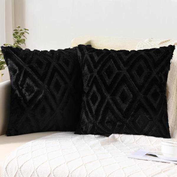 商品名:  Pallene Spring Black Euro Sham Throw Pillow Covers 26x26 Set of 2, Soft Plush Faux Fur Decorative Couch Pillow Cov...