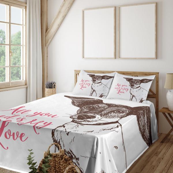 商品名:  Ambesonne Jack Russell Sheet Set, Sketch Dog with All You Need is My Love Words Purebred Animal Design, Fitted and...