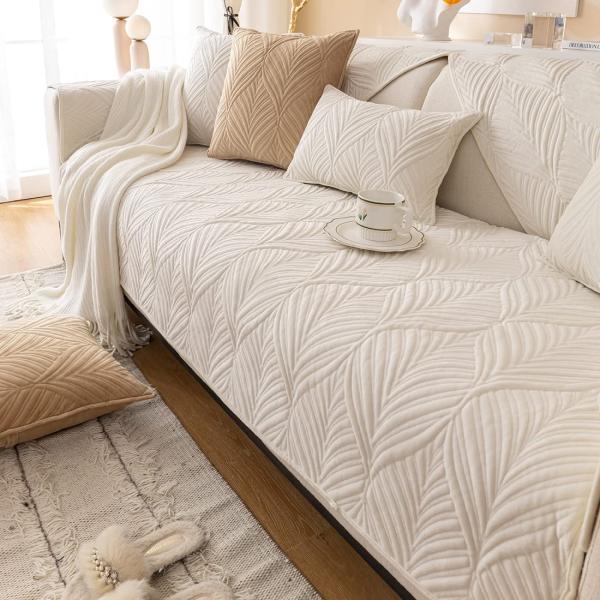 商品名: vctops スーパーソフトベルベットキルトソファカウチカバー 滑り止め セクションカウチカバー リーフパターン フラシ天 ソファ スリップカバー 家具プロテクター ペット 子供 犬 猫 (クリーム、43インチx70インチ)、1個...