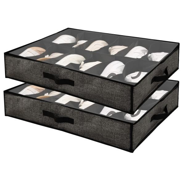 商品名: ベッド下シューズ収納オーガナイザー Under Bed Shoe Storage Organizer, Set of 2 for 24 Shoes - Slide This Sturdy Shoe Organizer Under ...