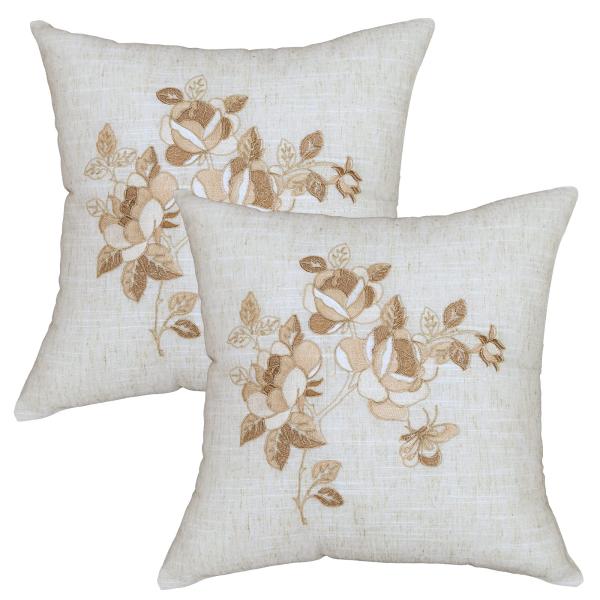 商品名:  BrekSdat Pillow Covers 18 x 18 Inches Set of 2 Beige Soft Throw Pillow Covers with Beige Rose Farmhouse Decoration...