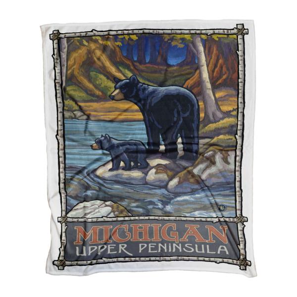 商品名:  Michigan Upper Peninsula Bears in Stream Ultra Fleece Bed Sofa Travel Cozy Blanket from Travel Artwork by Artist P...
