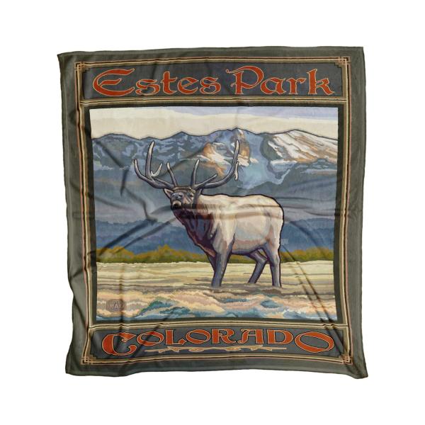 商品名: Estes Park コロラド ホイッスリングエルク ウルトラフリース ベッド ソファ 旅行 居心地の良いブランケット アーティストPaul A. Lanquist作のトラベルアート作品 50インチ x 60インチ Estes P...