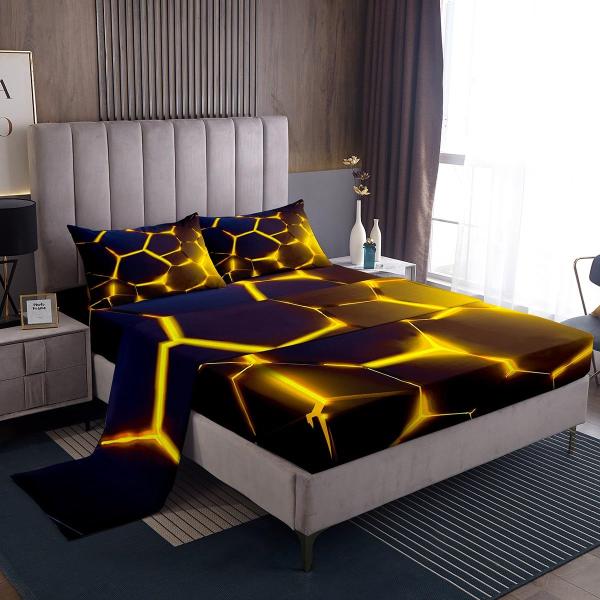 商品名:  Feelyou Honeycomb Pattern Bedding Sheet for Girls Boys Children Yellow Hexagonal Print Bedding Set Beehive Geometr...