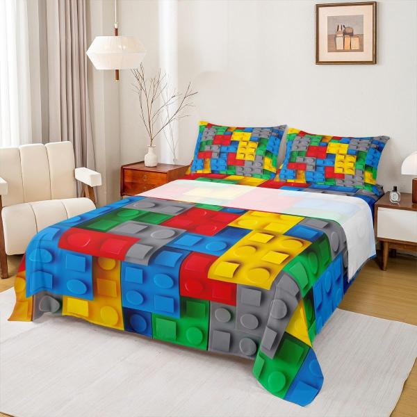 商品名:  Erosebridal Construction Bed Sheets Set Colorful Sheet Set 3D Building Blocks Sheets Full,Kids Boys Bricks Top She...