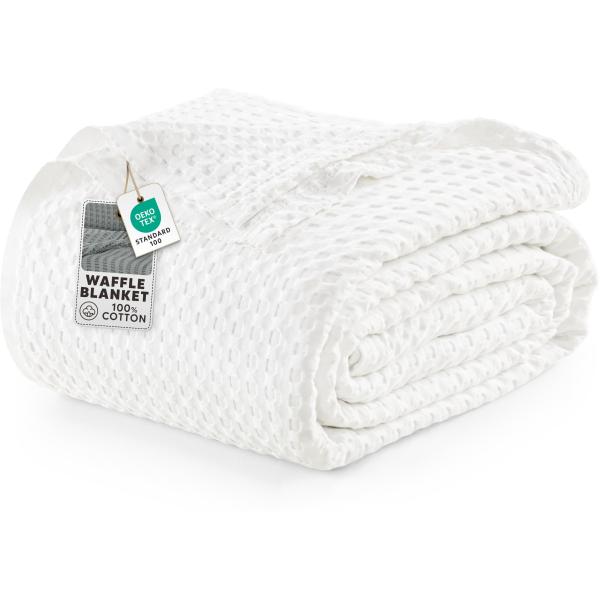 商品名: Utopia Bedding - Cobija de algod〓n de punto gofre, suave, ligera, transpirable, para cualquier cama y para todas la...