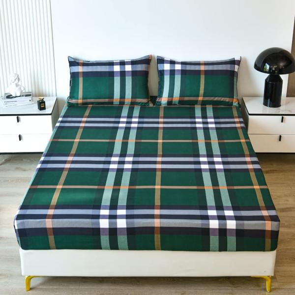 商品名:  Buffalo Check Grid Fitted Sheet Queen Super Soft Green Plaid Gingham Bedding Sheet Microfiber Modern Geometric Str...