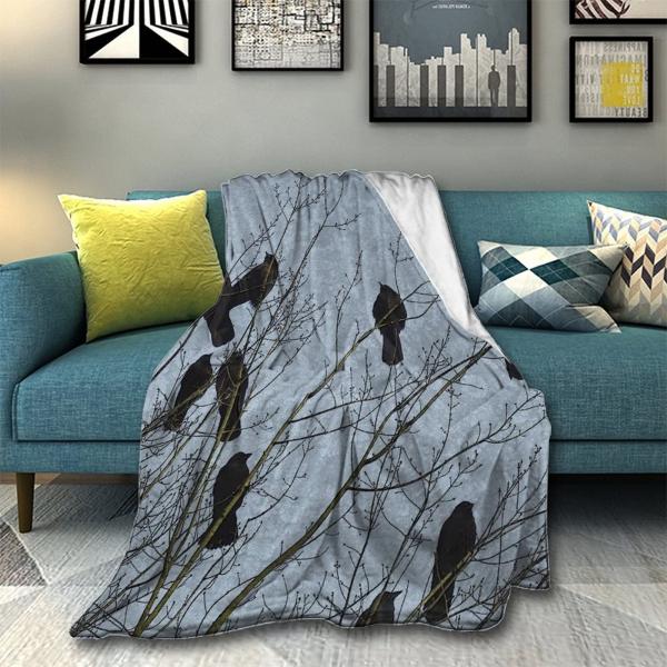 商品名:  Luxury Fleece Blanket for Men Women, Warm and Fuzzy Blanket Black Crow Raven Bird for Sofa Couch Car Sleep, Funny ...