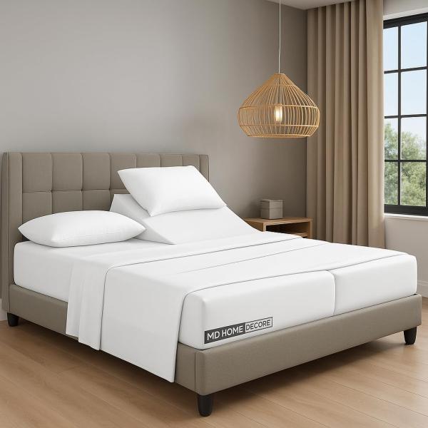 商品名: Giza エジプト綿ベッドシーツスプリットキングサイズ、100%認定長繊維綿、5ピースセット、最大40.64cmの深さのマットレスにフィット、ウルトラソフト、冷却、耐久性、ホワイトソリッド、高級ホテル寝具 Giza Egyptia...