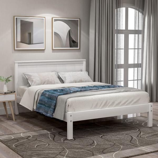 商品名:  Twin Platform Bed with Headboard, Solid Wood Bed Frame with Center Support Feet, No Box Spring Needed, Whiteブランド: ...