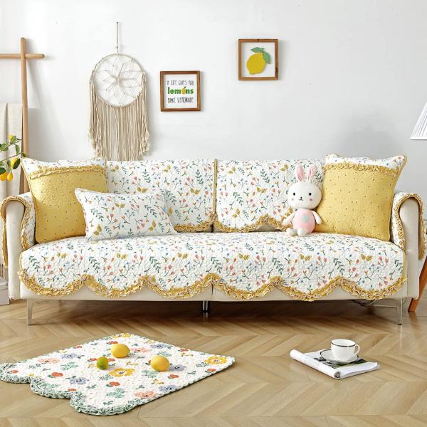 商品名:  vctops Country Style Ruffle Print Sofa Couch Cover Scalloped Edge Non Slip Sectional Couch Cover Super Soft Cotton...