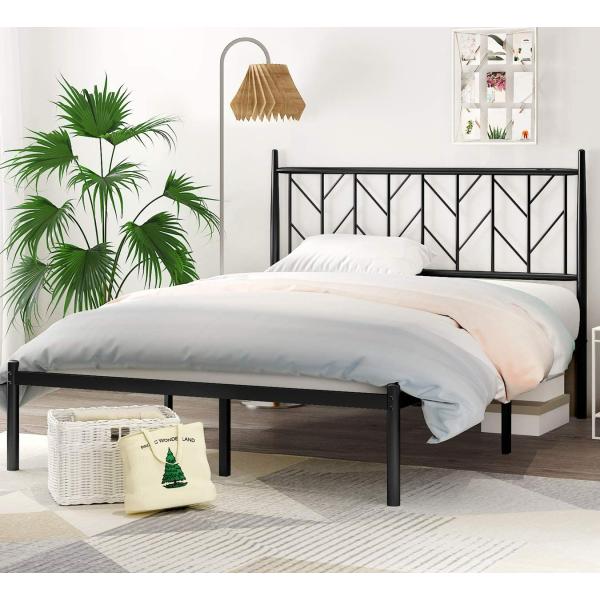 商品名:  SHA CERLIN Full Metal Bed Frame with Vintage Headboard, Heavy Duty Platform Bed with Round Posts, 12" Under-Bed fo...