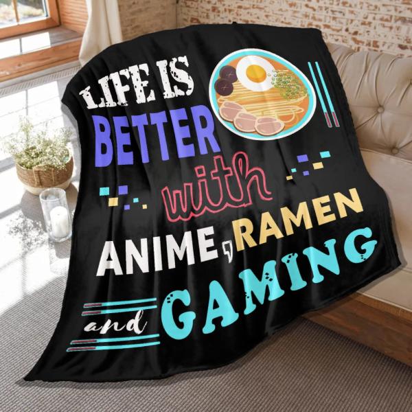 商品名: ラーメン ヌードル ブランケット スロー Life is Better with Gaming ラーメン アニメ ギフト 子供 男の子 男性 ソフト 軽量 フラシ天 フリース キルト 60インチ x 50インチ M 男の子 女の子...