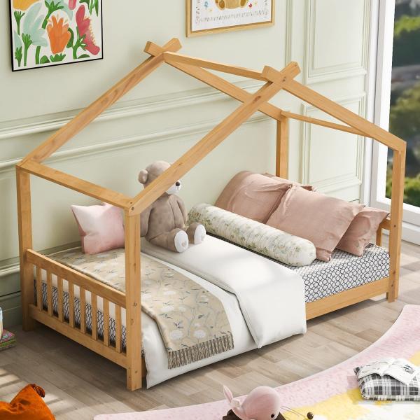 商品名:  Bellemave Floor House Beds Wood Montessori Bed Frame Twin Size Platform Bed with Headboard &amp; Footboard for Kid...