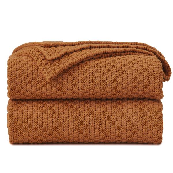 商品名: Longhui 寝具 バーントオレンジ ニットスローブランケット カウチ用 ソフト 快適 洗濯機洗い可能 綿100% ソファニットブランケット 重量3ポンド 51 x 63インチ ランドリーバッグ付き Longhui beddin...