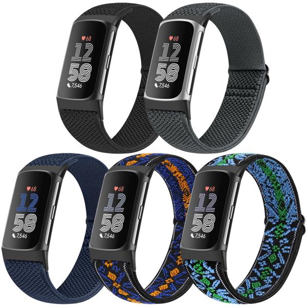 商品名: Runostrich(ルノストリッチ) 調節可能 伸縮性 腕時計バンド レディース メンズ Fitbit Charge 5対応 5個パック 伸縮性スポーツループバンド ソフトナイロンリストバンドアクセサリー Charge 5 フィ...