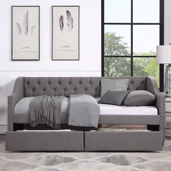商品名:  Harper &amp; Bright Designs Twin Daybed with Storage Drawers, Upholstered Daybed with Wood Slat Support, Twin Size...