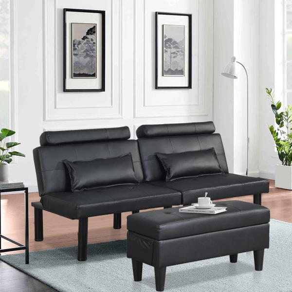 商品名:  IPKIG Futon Sofa Bed, Convertible Couch Bed with Triple Use Ottoman - Shoe Bench/Footstool/Coffee Table, Faux Leat...