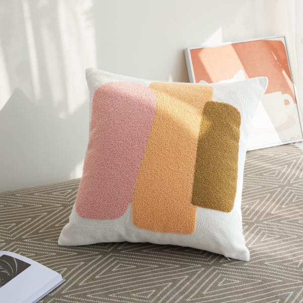 商品名: モダン 房状 シック 枕カバー シンプル ソフト 美的 ボーホー スロー 枕カバー 18 x 18 カラフル ボヘミアン 刺繍入りシャム 屋内 ベッド ホーム リビングルーム - 1枚 (ピンクブラウンピーチ) Smiling O...