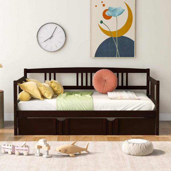 商品名:  Wood Twin Size Daybed with Trundle, Multifunctional Sofa Bed Frame with Wood Slat Support, Modern Daybed for Bedro...