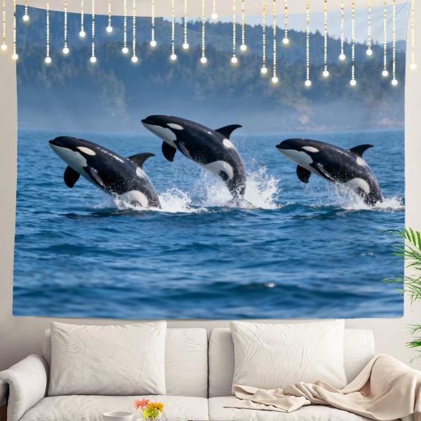 商品名: Shrahala Whale Seattle Wall Tapestry, Orca Whales Seattle Washington Wall Hanging Large Tapestry Decorations Tablec...