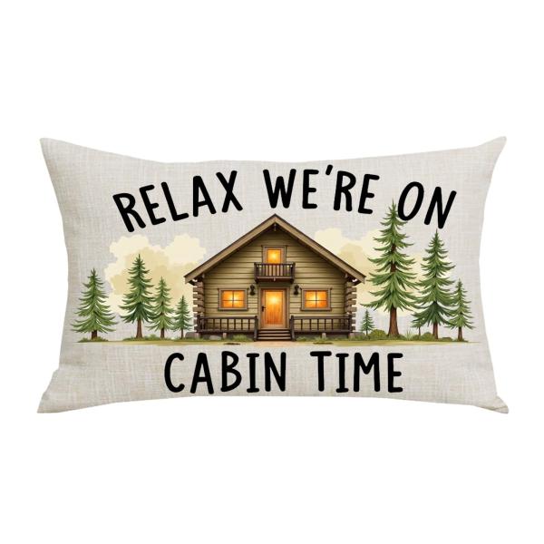 商品名: WENIANRU Relax We're On Cabin Time ブラウン 木製 家 野原 木 森 ホーム ソファ 椅子 ベッド 装飾 腰 枕カバー コットン リネン 装飾 スロー 枕カバー ケース 長方形 12 x 20 イ...