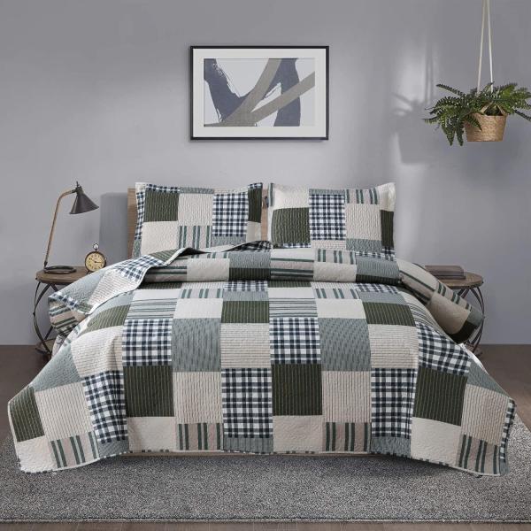 商品名:  Jessy Home Bedspread Set King Size Quilt Set Bedding Lightweight Bedspread Plaid Patchwork Bedding Reversible Quil...