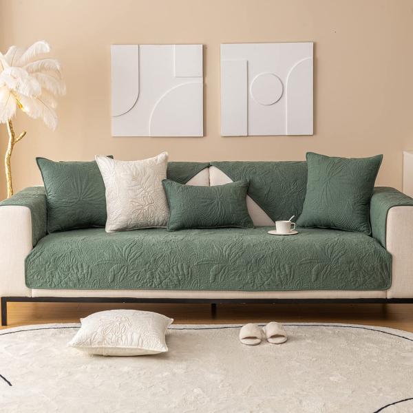 商品名:  vctops Leaves Embroidery Cotton Sofa Cover Non-Slip Quilted Sectional Couch Covers Tropical Plants Pattern Solid C...
