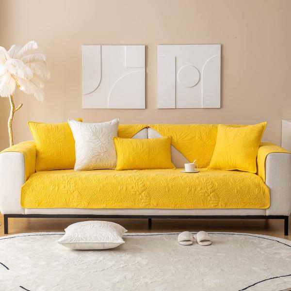 商品名:  vctops Leaves Embroidery Cotton Sofa Cover Non-Slip Quilted Sectional Couch Covers Tropical Plants Pattern Solid C...