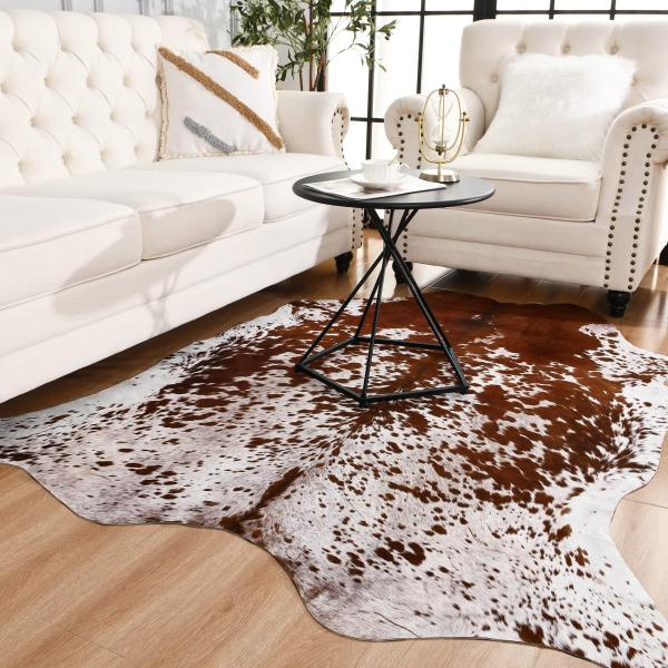 商品名: Faux Cowhide Rug Large Cow Print Rug 4.6 x 5.2 Feet Thickened Elastic Cowhide Rug for Bedroom Living Room Home Offi...