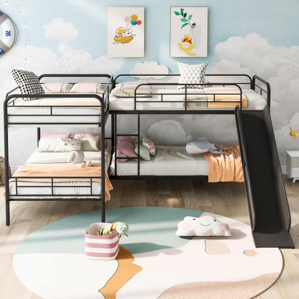 商品名:  Bellemave L-Shape Quad Bunk Bed for 4, Corner Metal Bunk Beds Frame with Slide for Kids, Teens, Adults, No Box Spr...