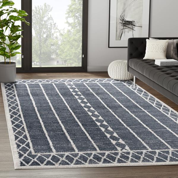 商品名:  Abani Tribal Design Grey &amp; Charcoal Dining Room Rug - Traditional No Shed 4’ x 6’ Under Table Area Rug Rugsブラン...