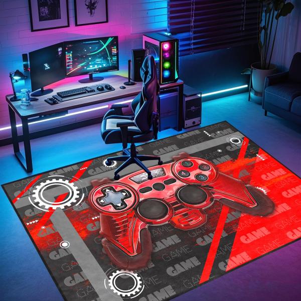 商品名: ゲーマーラグ フロアラグ 男の子用 3D ゲームパッド レッド ミディアム カーペット ベッドルーム フロアマット ドアマット 子供部屋 ゲームコントローラー ゲームプレーヤー ブラック リビングルーム マット ホームデコ ソファ...