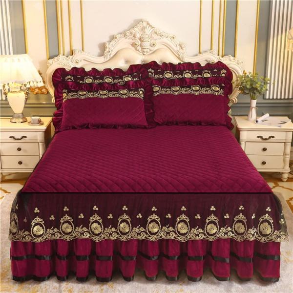 商品名:  WJFMZS 3PCS Bed Skirt Ruffle Crystal Fleece Quilted Lace Bed Skirt Warm Non-Slip Double/Single/King Size/Velvet Wr...