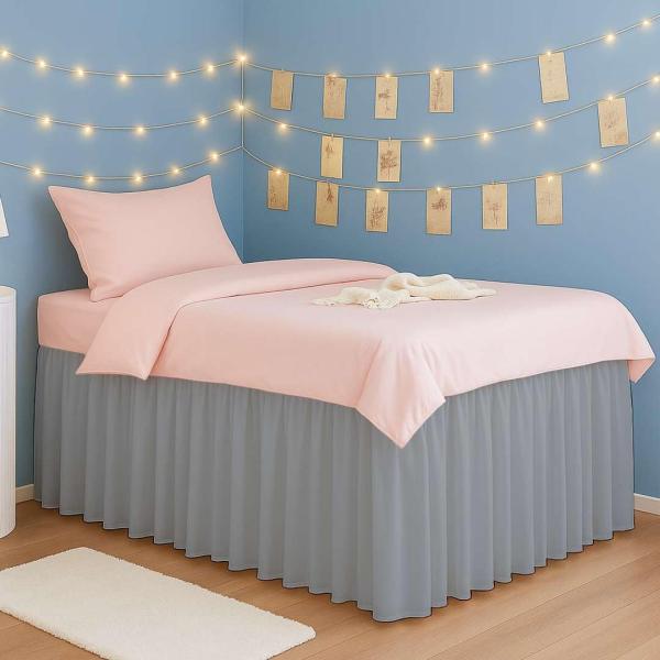 商品名: 寮のベッドスカート 大学生用 エクストラロングベッドスカート ツインXL 寮 3パネル マイクロファイバー100%ベッドスカート- 大学寮の部屋用フリルベッドスカートツインXL - 30インチ テーラードドロップ (スペースグレー...