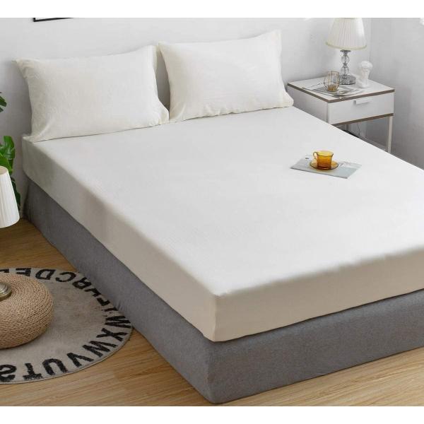 商品名: 4U'LIFE スーパーシルキーソフト プレウォッシュ加工マイクロファイバー ボックスシーツ &amp; 枕カバーセット 非常に柔らかく快適 クリンクルテキスタイル (ツイン(ボックスシーツ1枚、枕カバー1枚)、クリーミーホワイト...