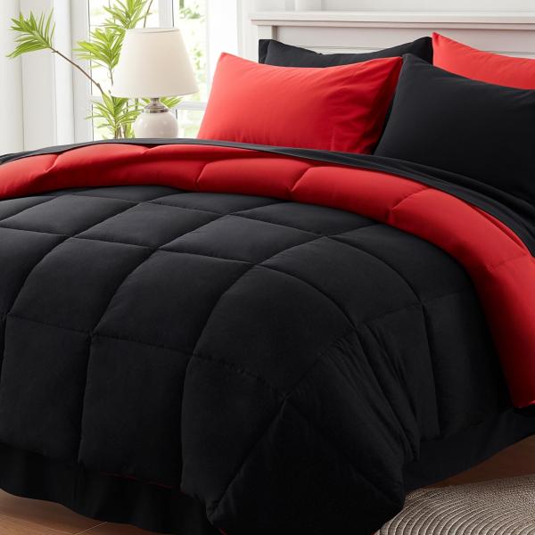 商品名: LolyyDens een Comforter Set 7 Piece, Black Bed in a Bag with Sheets, Comforters Queen Size Bedding Sets with 1 Comf...