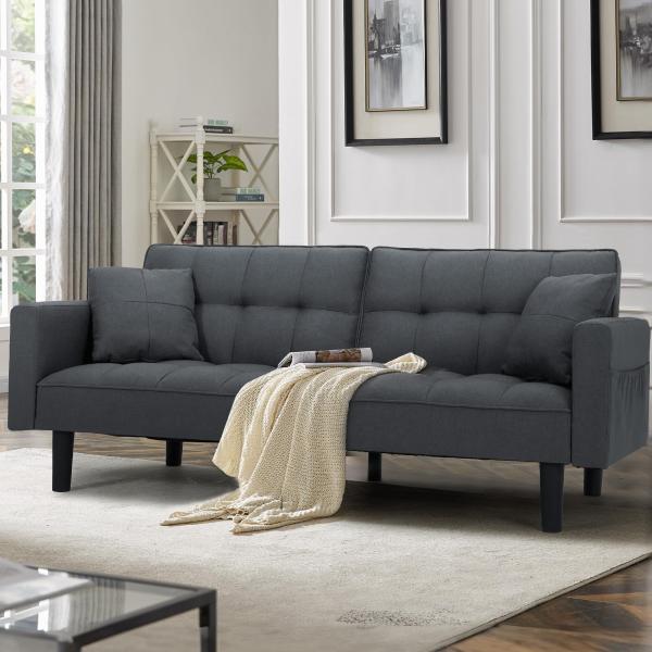 商品名:  AVAWING Futon Sofa Bed, Modern Linen Fabric Convertible Upholstered Couch with Adjustable Back, Arms and High Stre...