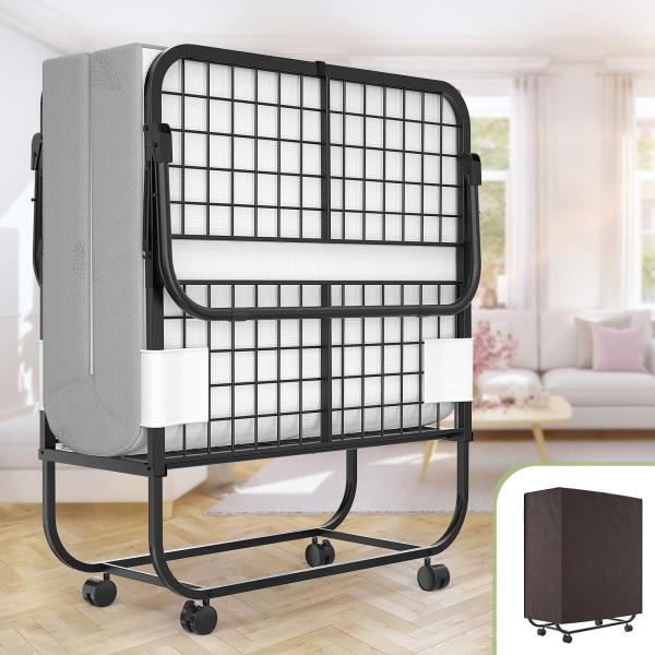 商品名: Unikito 折りたたみベッド 大人用 マットレス付き ポータブル 可動式ゲストベッド ベビーベッドサイズ 折りたたみ式ベッド 5インチの低反発マットレスとメタルフレーム ロールアウェイベッド収納カバー付き 75 x 31インチ...