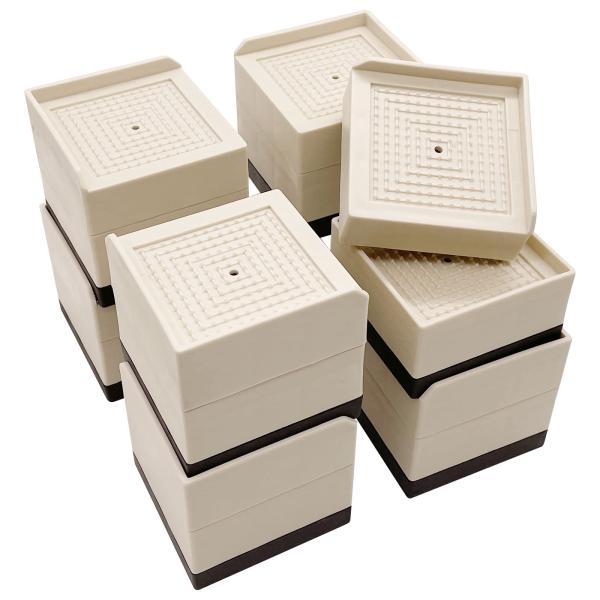 商品名: JONHWI ベッドライザー 家具昇降ブロック 3インチ支柱 高耐久 ベッド カウチ デスク ソファ テーブルリフト用 家具脚リフター 最大1300ポンドまでサポート (ベージュ 8パック) JONHWI Bed Risers, ...