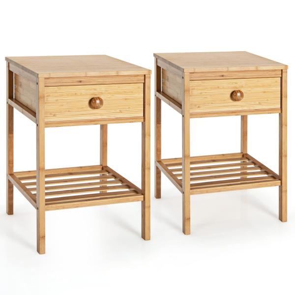 商品名:  Giantex Bamboo Night Stand Set of 2, Bedside Table with Drawer &amp; Slatted Open Shelf, Multifunctional Nightstan...