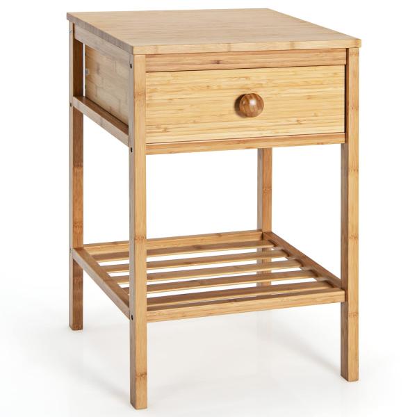 商品名:  Giantex Bamboo Night Stand, Bedside Table with Drawer &amp; Slatted Open Shelf, Multifunctional Nightstand for Sma...