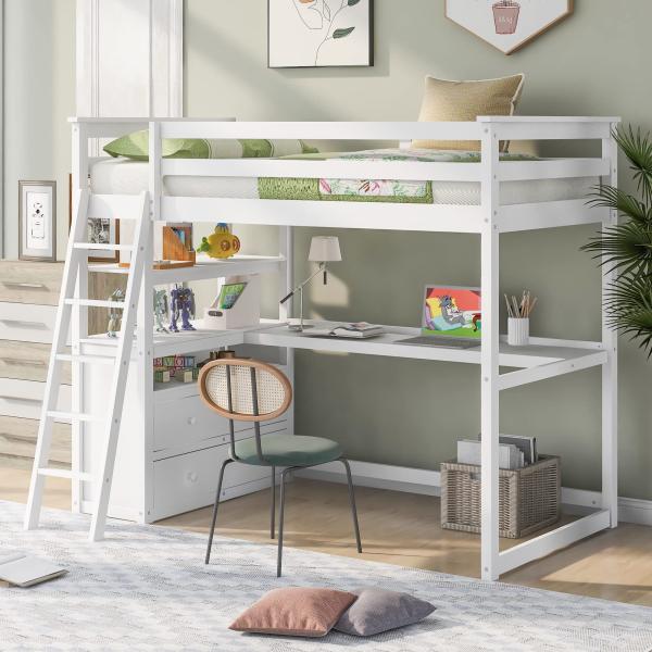商品名:  Merax Twin Size Wooden Loft Bed with L-Shape Desk/2 Built-in Drawers/2 Shelves, Multi-Functional Loft Bed with Lad...